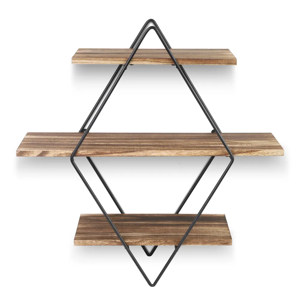Novelty Items Wood Floating Wall Shelves Geometric Metal Mounted ...