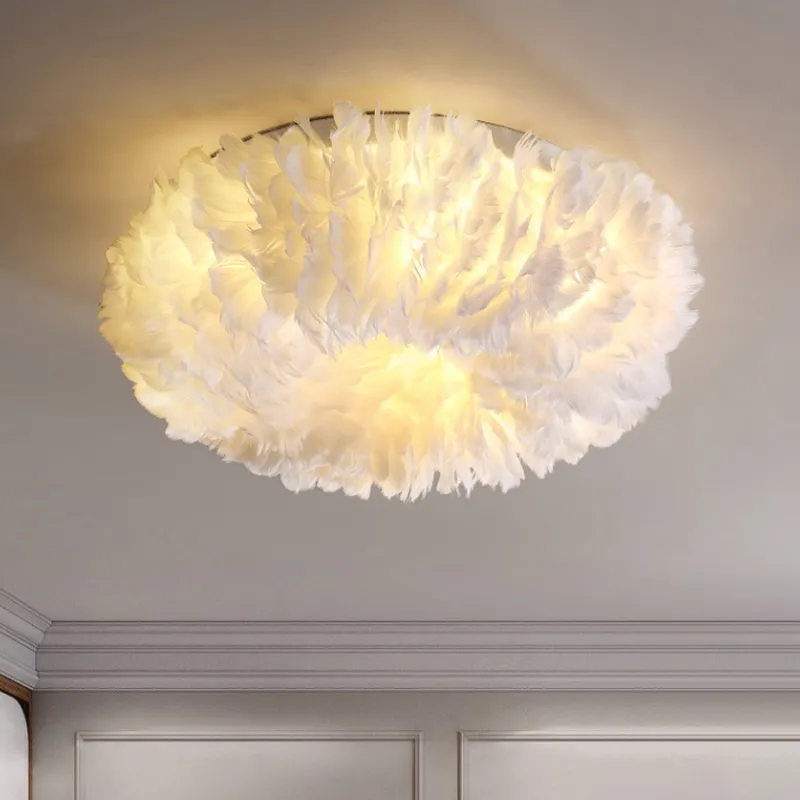 Romantic Feather Ceiling Light - Hand-Knitted Lamp, Modern LED Fixture ...