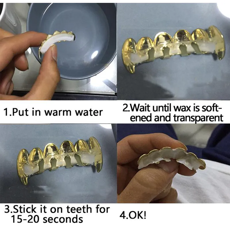 18K Real Gold Iced Out Cubic Zircon Dental Fake Gold Teeth Grillz Full ...