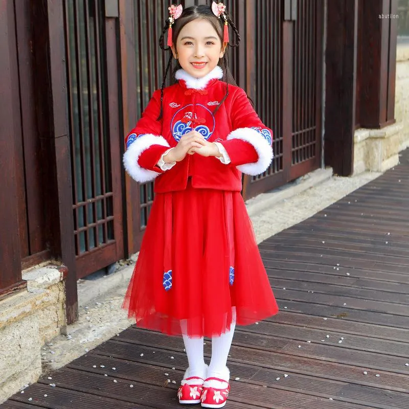 2022 Winter Chinese Style Cheongsam Hanfu Girls Christmas Dress With ...