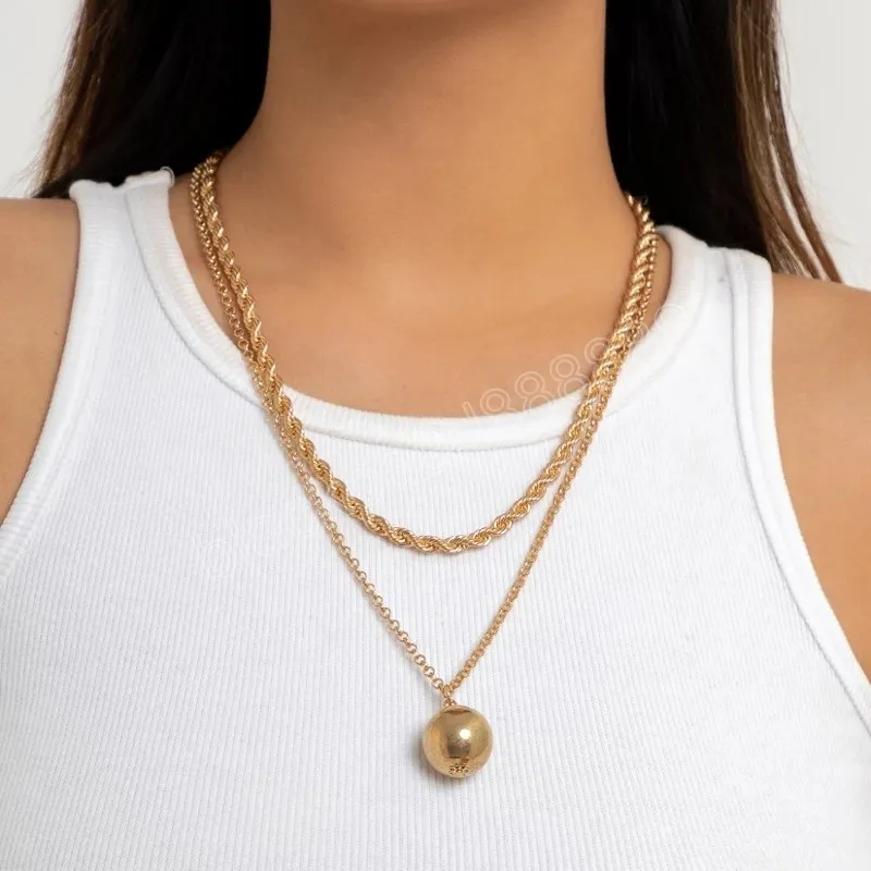 Colar De Cadeia Longa De Pingente De Bola Grande Vintage Para Mulheres Cl￡ssicas Em Camadas De ...