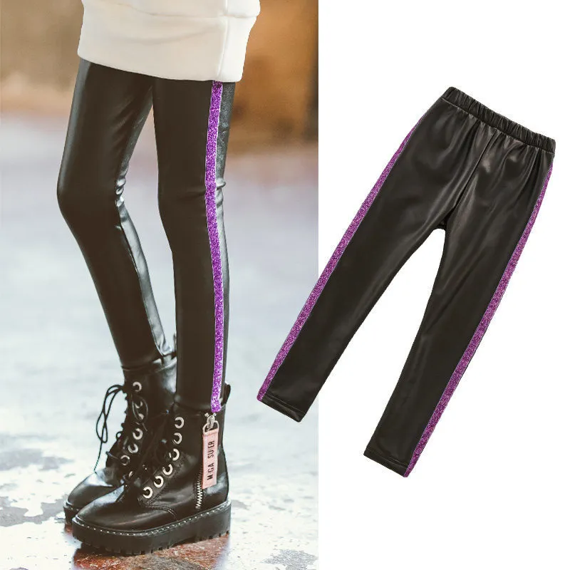 Girls Sequin Faux PU Leather Leggings, Kids Slim... From Deng08, $25.96 ...