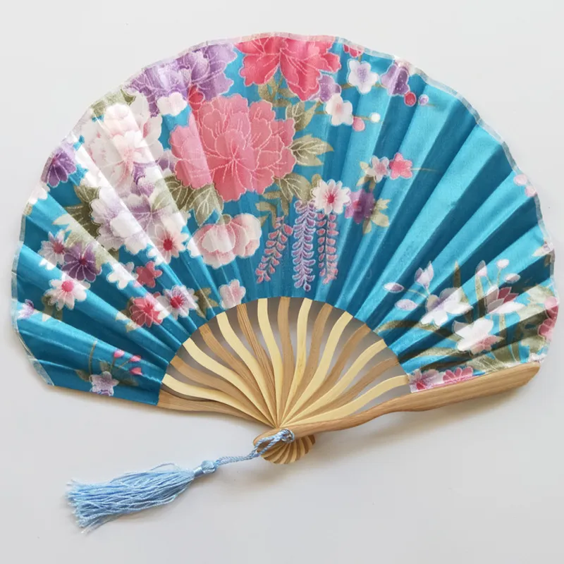 Flower Bamboo Folding Hand Fan Beige Summer Vintage Fold Hand Held Hand ...