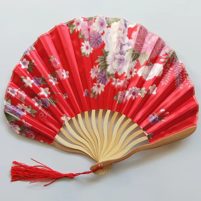 Flower Bamboo Folding Hand Fan Beige Summer Vintage Fold Hand Held Hand ...