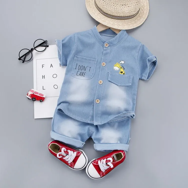 Summer Infant Matching Denim Set For Baby Boys Cartoon Giraffe T Shirt ...