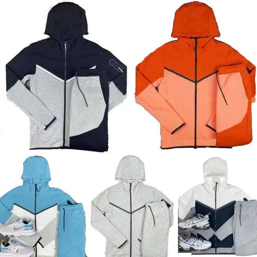 Mens Tech Fleece Tracksuits Designer Hoodies & Jogger Pants With Zipper ...