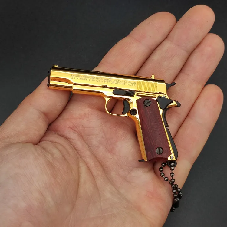 Metal Gold Pistol Toy Gun Keychain Miniature Alloy Model With Wood ...