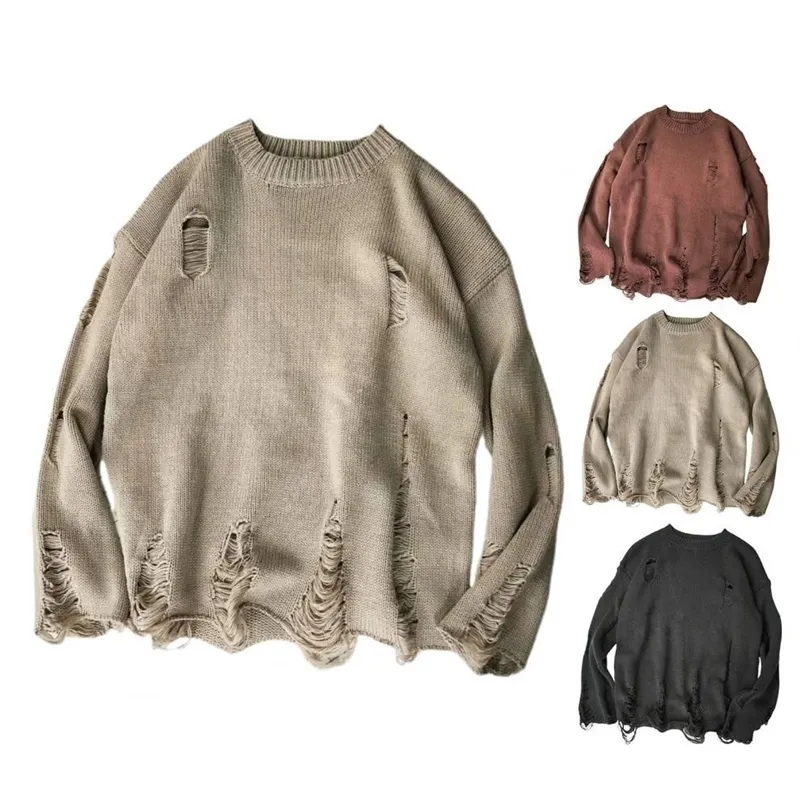 Oversized Men's Ripped Sweater With Ripped Knit And Hole Detail Solid ...