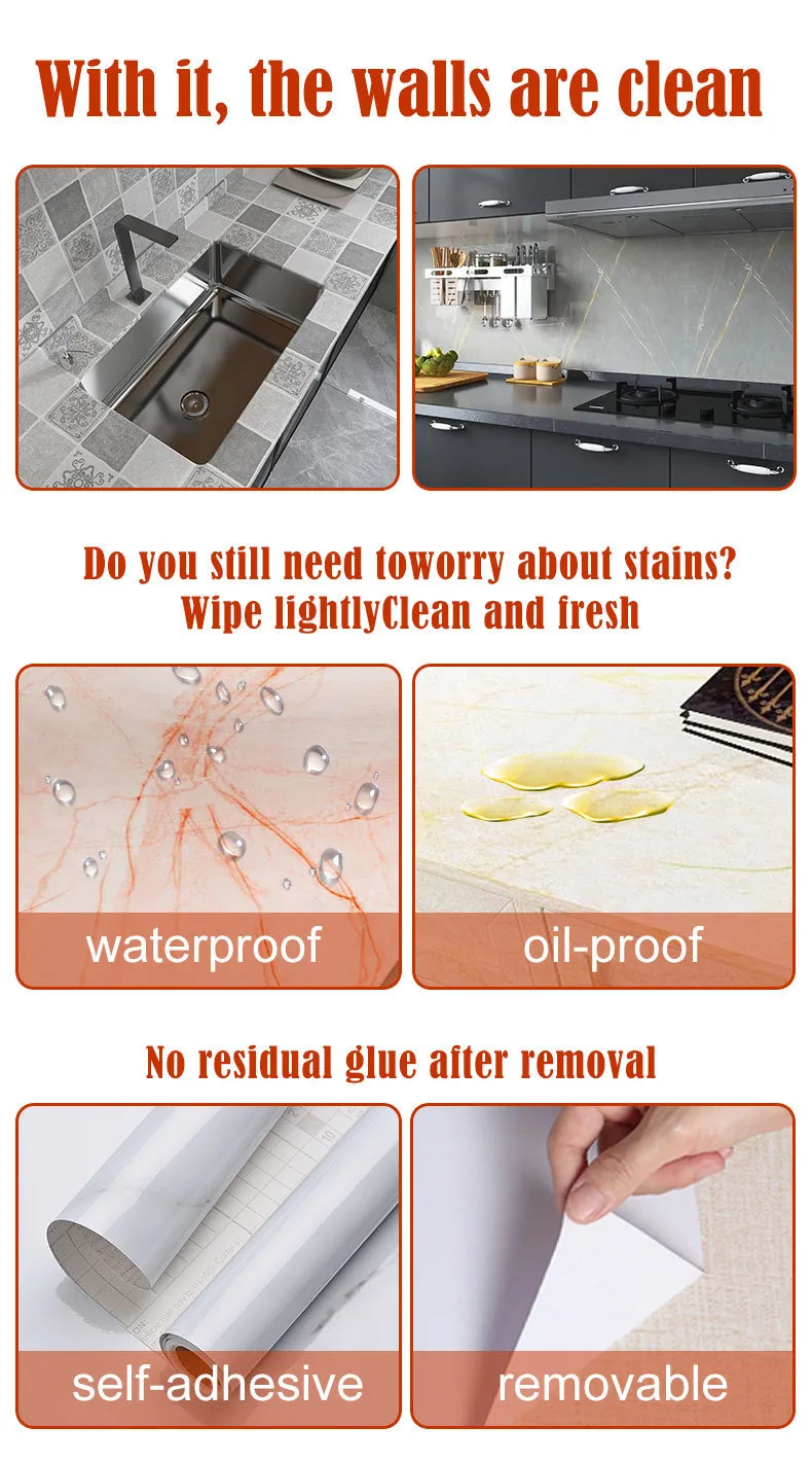 Wall Sticker Vinyl Waterproof Marble Self Adhesive PVC Film 23.6 in ...