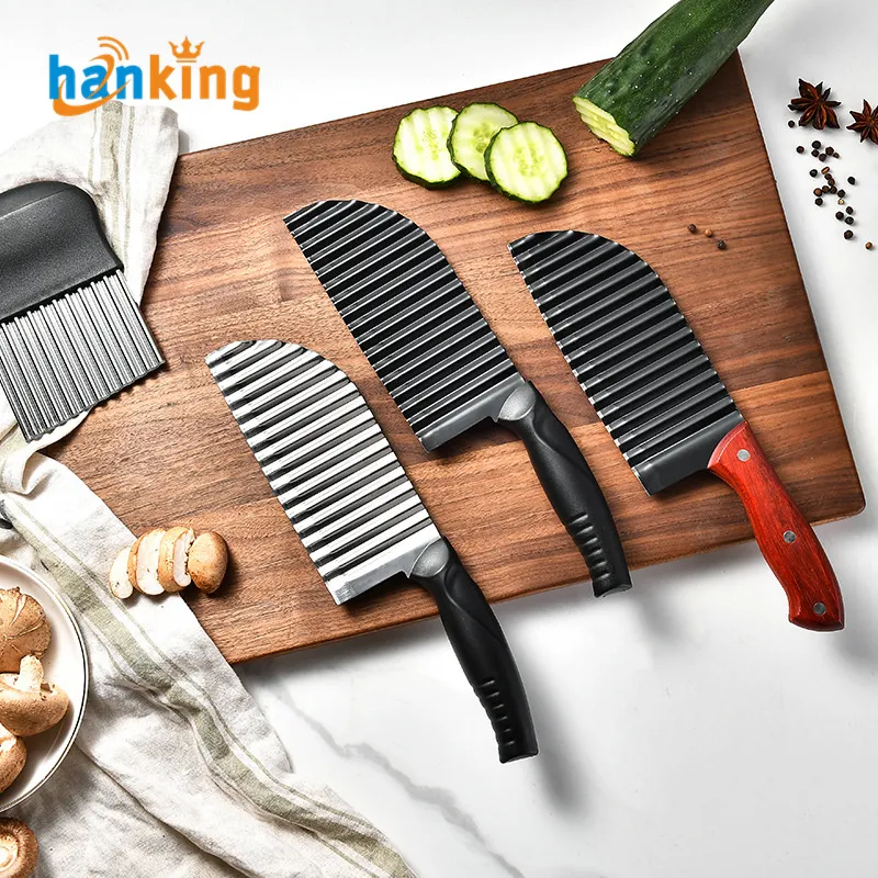Stainless Steel Potato Chip Slicer Knives Vegetable Fruit Crinkle Wavy ...