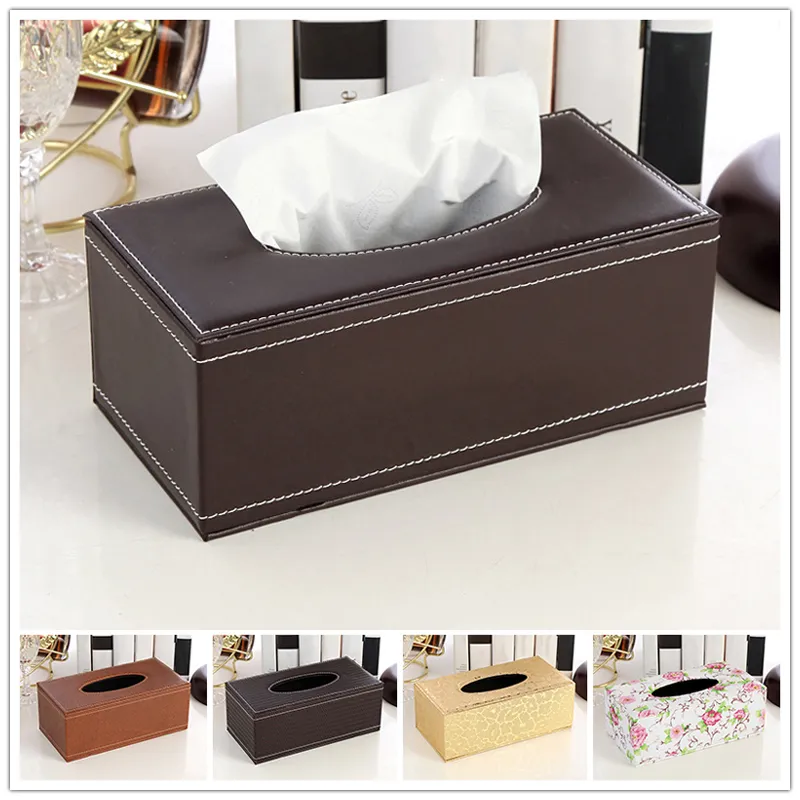 Tissue Box Napkin Holder Rectangular PU Leather Paper Tissue Box for ...