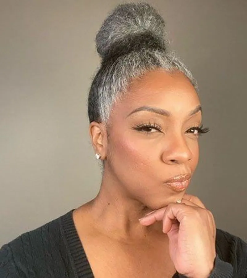 Salt And Pepper Grey Long Short Afro Ponytail Hair Pieces Wrap Drawstring Clip In Ponytails Updo ...
