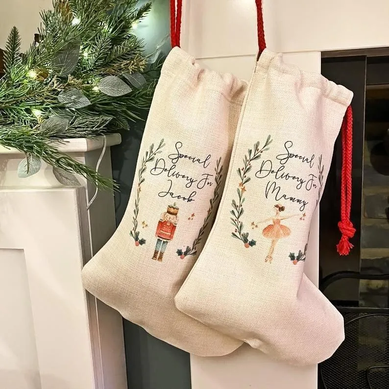 Custom Christmas Socks: Personalized Linen Christmas Stockings, Large ...