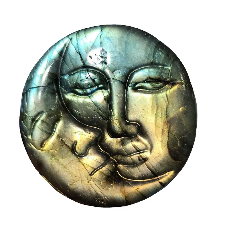 Moonstone Crystal Sun & Moon Face Carving: Unique Labradorite Decor ...