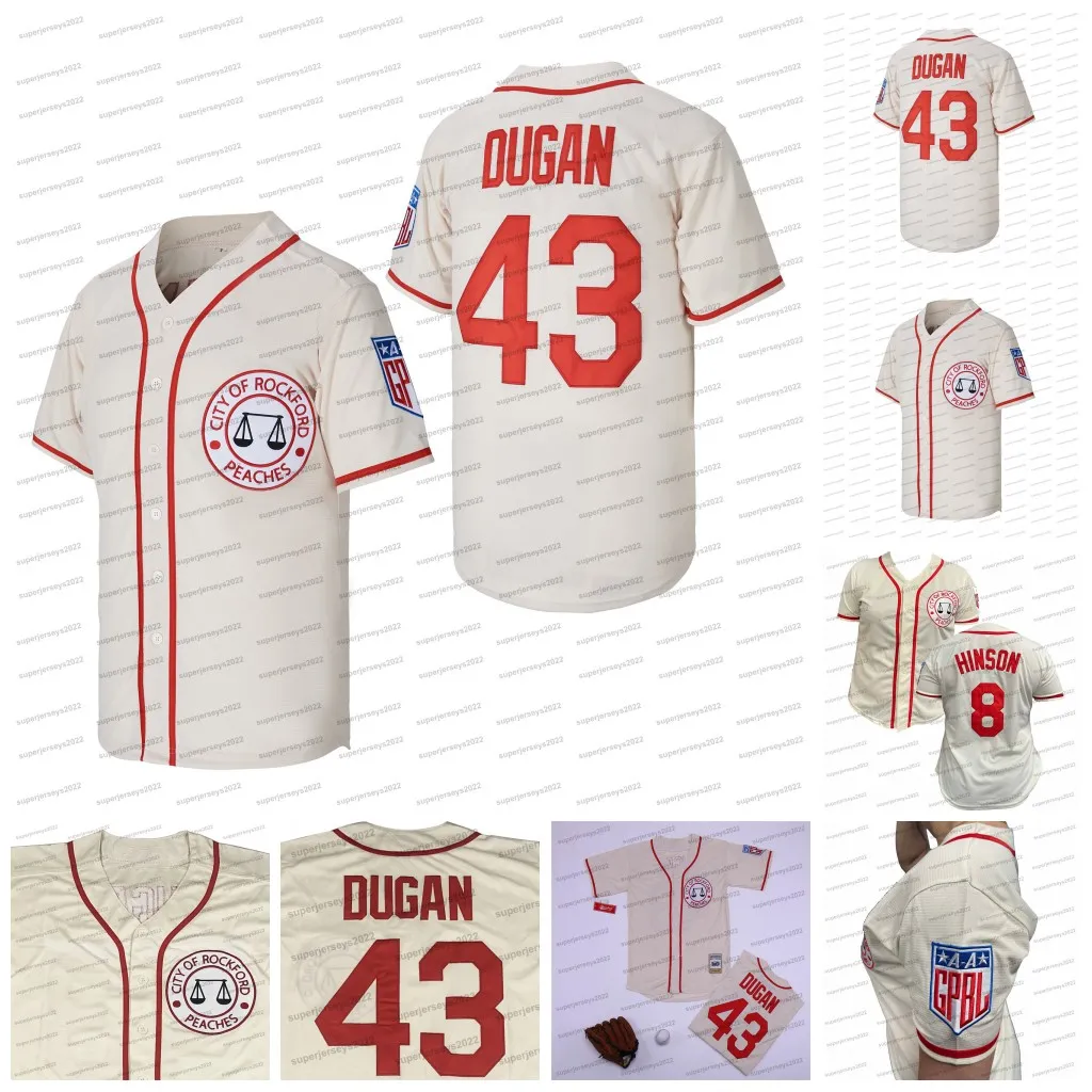 Stitched 43 Jimmy Dugan Baseball Jersey Rockford Peaches, 8 Dottie ...