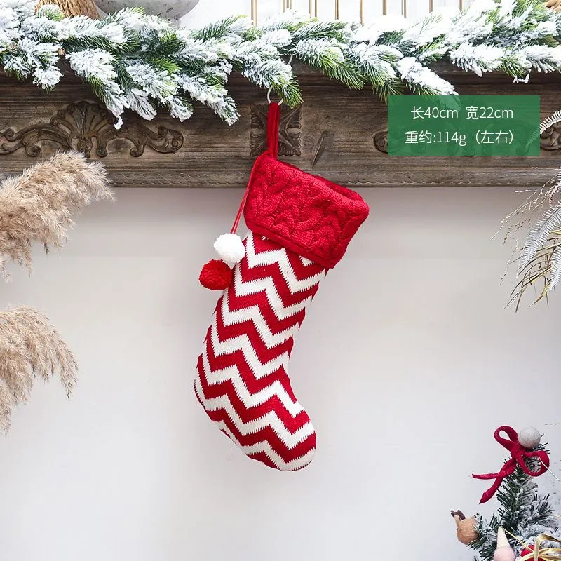 Knitted Christmas Stocking Ornament - Red & White Santa Candy Gift Bag ...