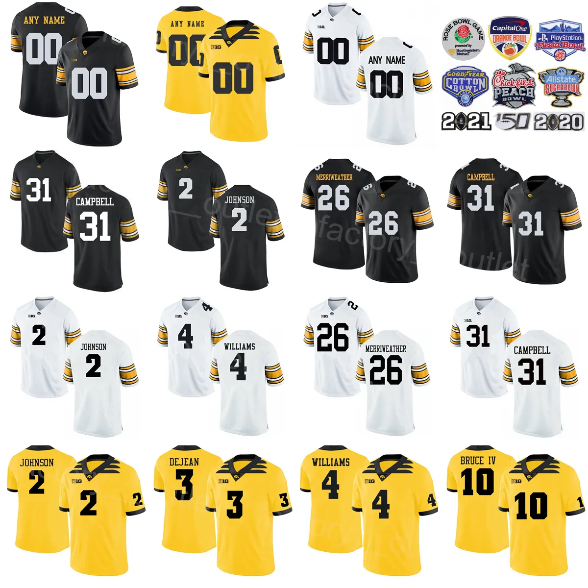 Authentic Iowa Hawkeyes NCAA Football Jerseys Customizable Player ...
