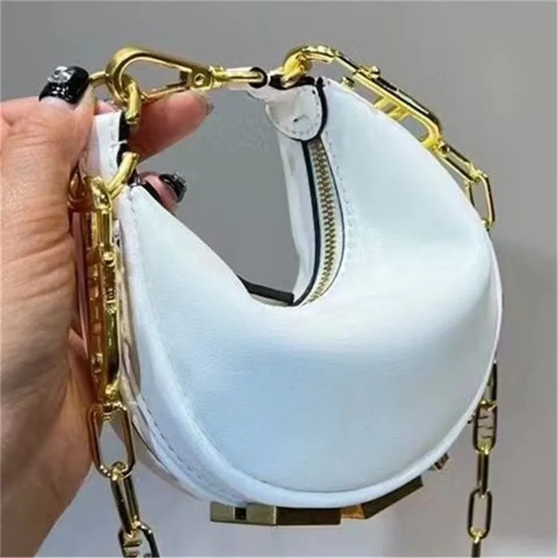 White Genuine Leather Crescent Half Moon Shoulder Bag For Women, Retro ...