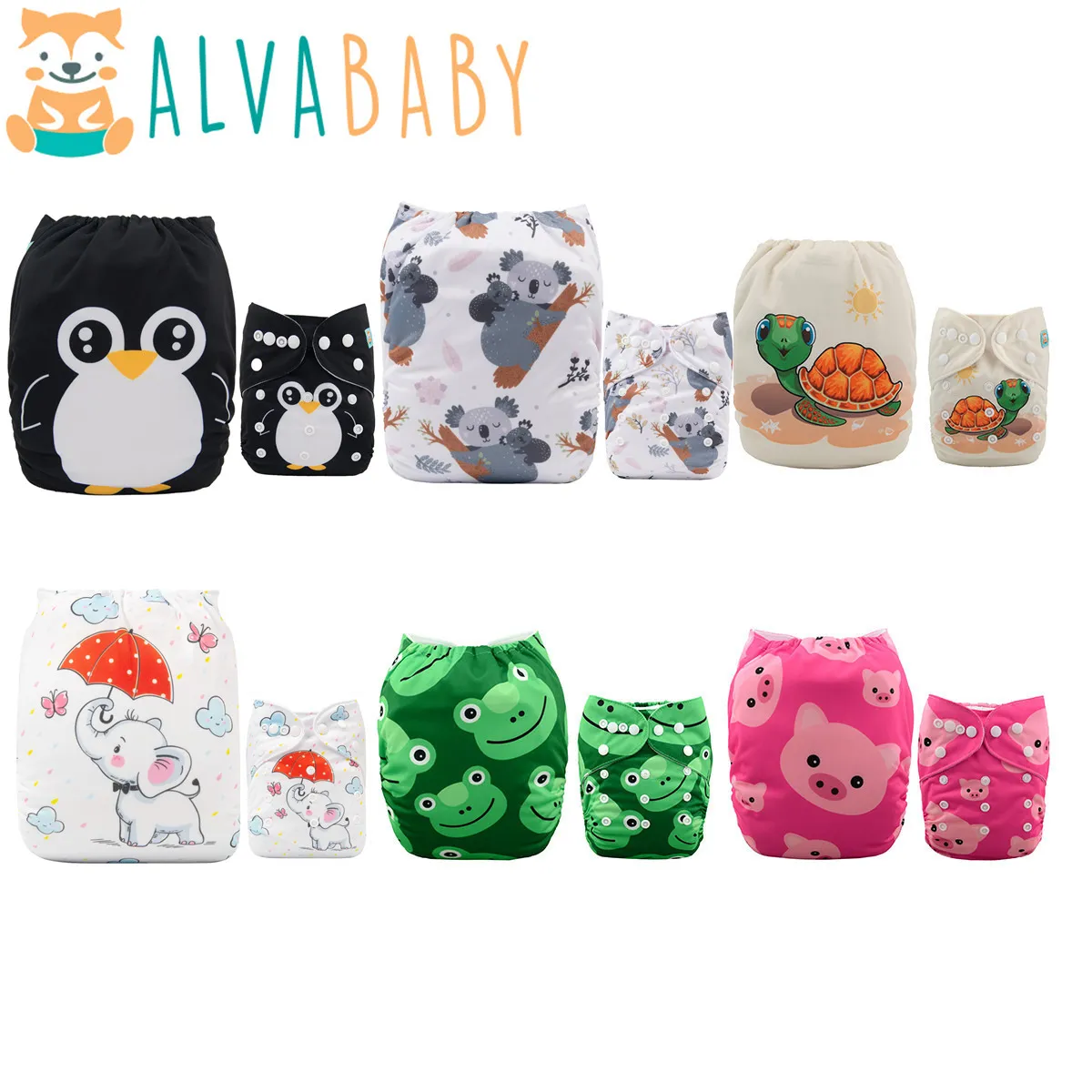 Cloth Diapers ALVABABY 6 Diapers 12 Inserts Baby One Size Adjustable ...