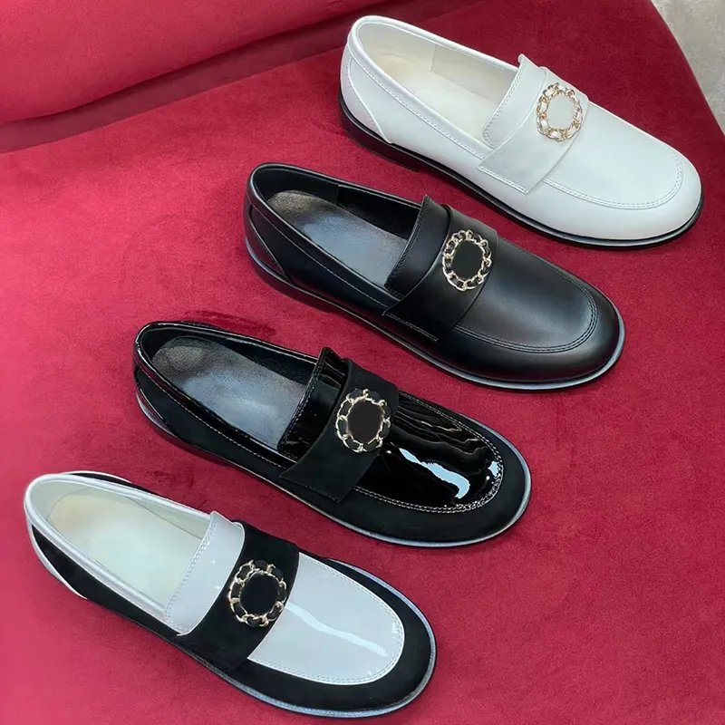 Wholesale Luxury Designer Leather Flat Shoes Metal Chain Buckle ...