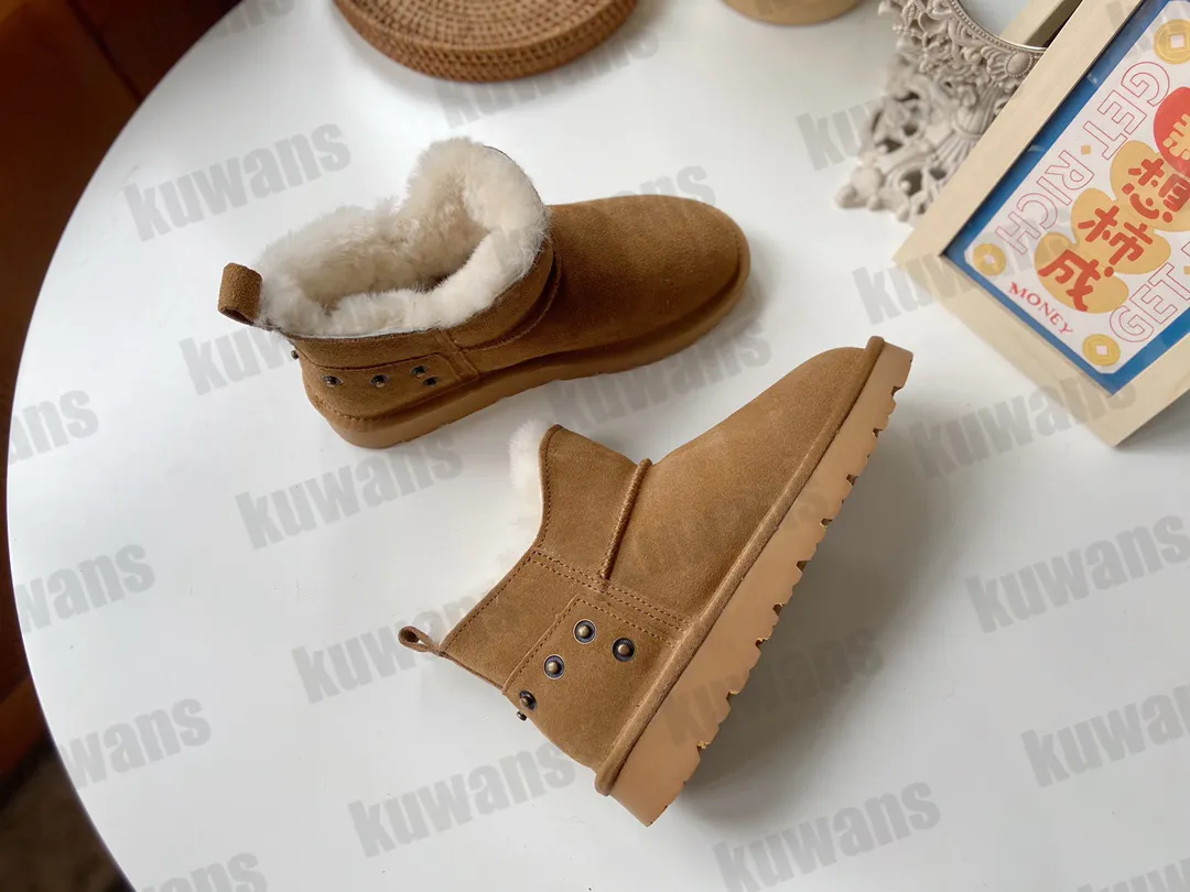 Womens Classic Mini Platform Snow Boots With Matte Fur Suede Sheepskin ...