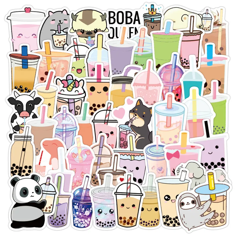 50 Waterproof Boba Tea Cute Kawaii Stickers With Pearl Milk Design For ...
