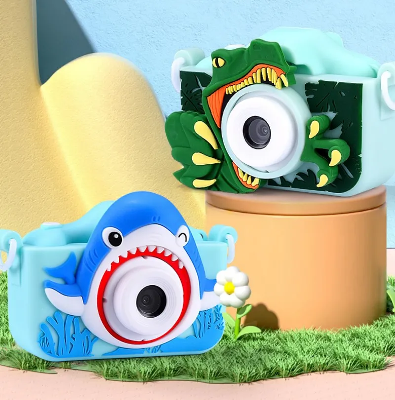Kids Digital Camera Adorable Shark Dinosaur Design, HD Dual Lens Camera ...