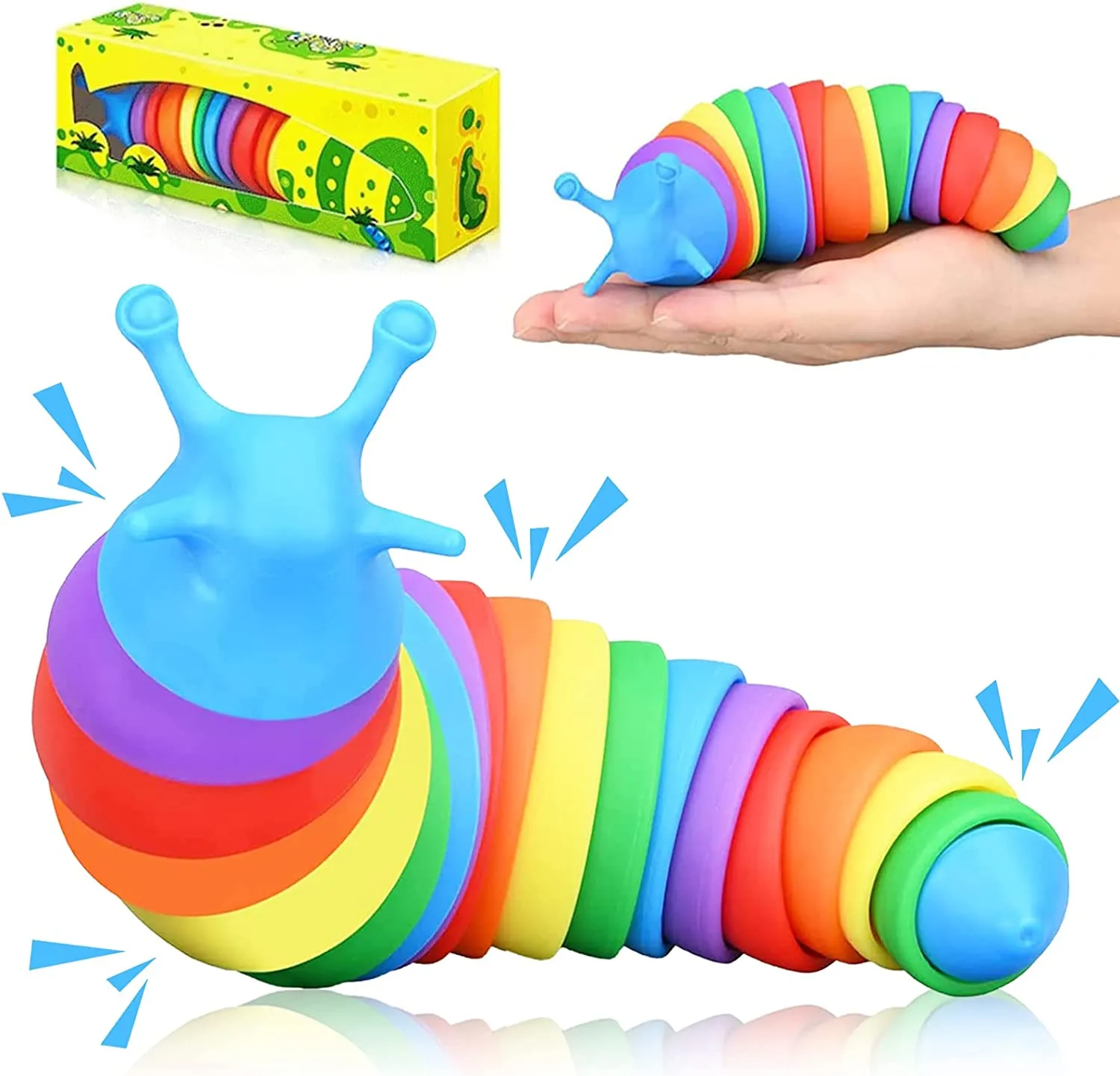 Rainbow Wiggle Caterpillar 3D Articulated Fidget Slug Sensory Toys For ...
