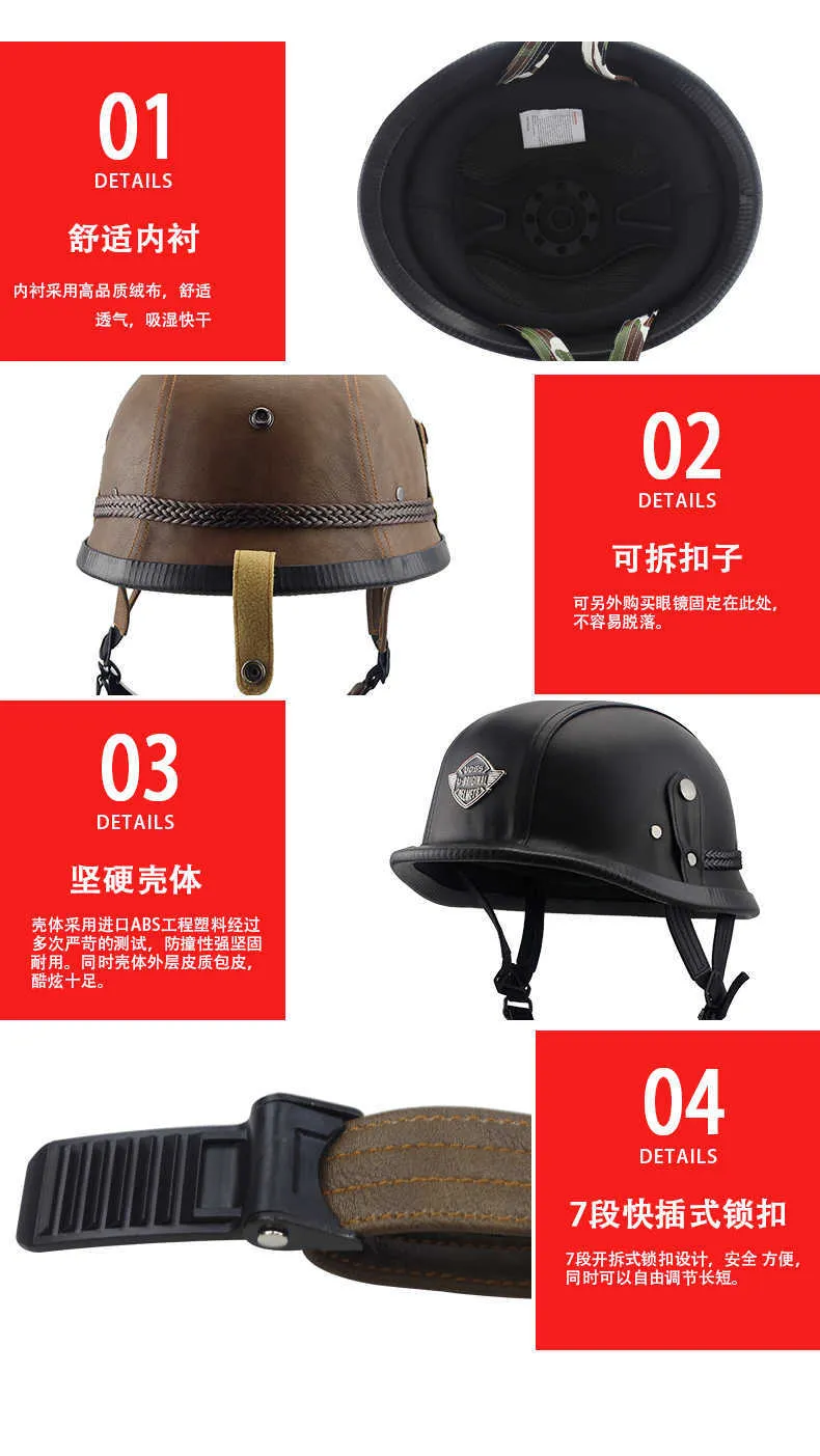 German Army Vintage Motorcycle Helmets WWII Sty Black Open Face Half ...