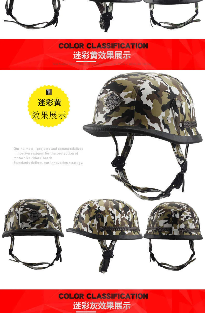 German Army Vintage Motorcycle Helmets WWII Sty Black Open Face Half ...