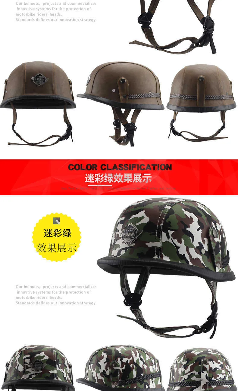 German Army Vintage Motorcycle Helmets WWII Sty Black Open Face Half ...