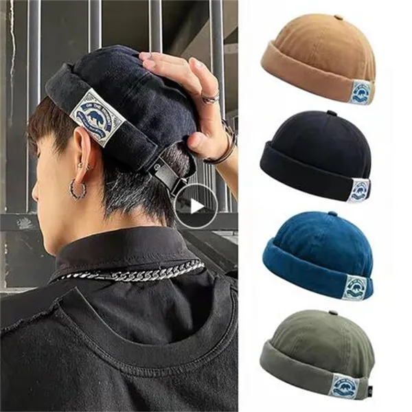 Skullcap Beanies Retro Brimless Hat Stylish Rolled Cuff Beanie For Men ...