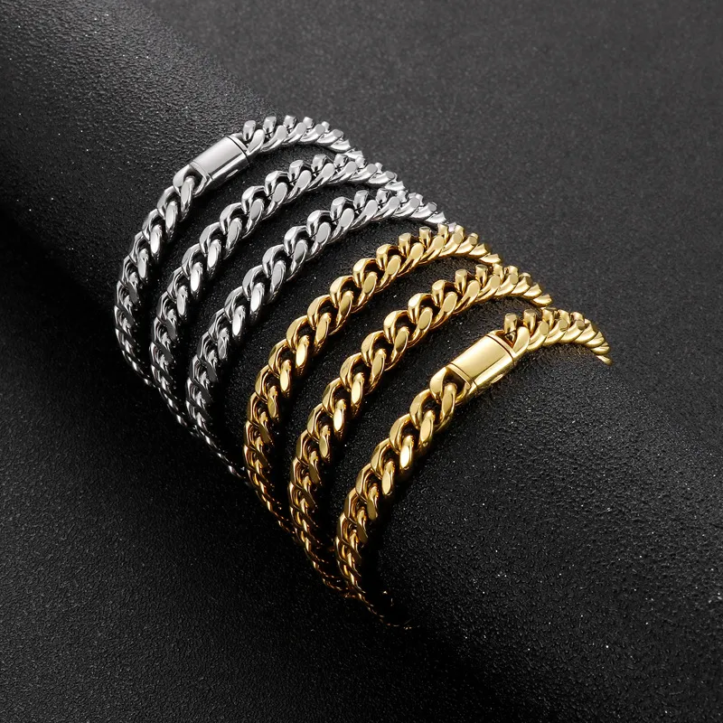 Men's Hip Hop Titanium Cuban Link Chain Mens Stainless Steel Bracelets ...