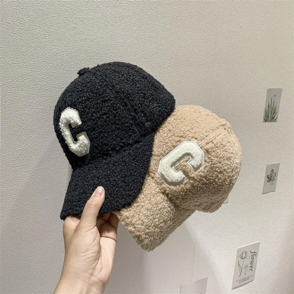 Embroidered Letter Baseball Cap Lamb Down Thickened Warm Fall Winter ...