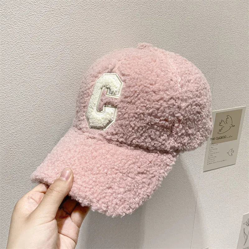 Stylish Embroidered Lamb Down Shearling Baseball Cap For Girls ...