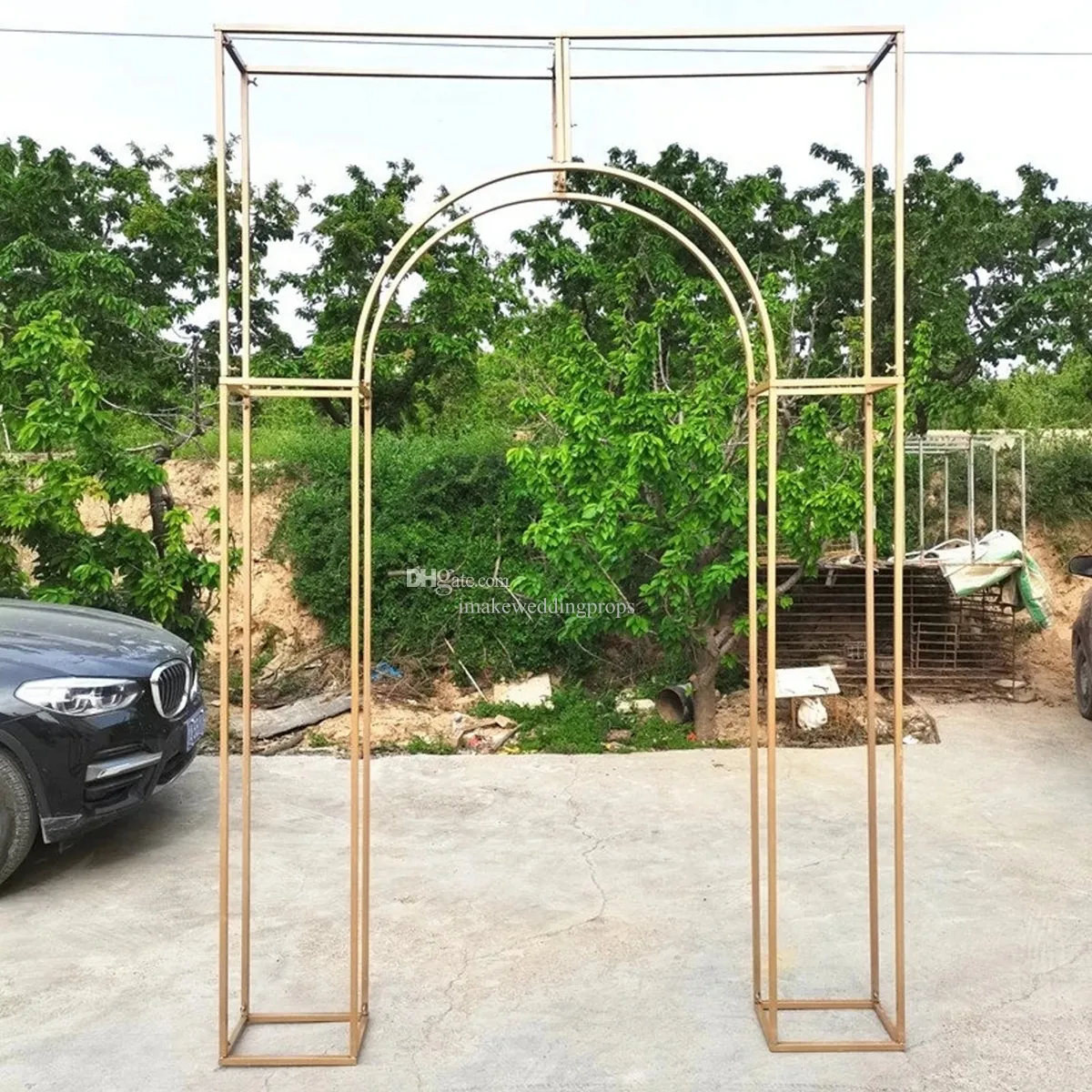 3-Piece Wedding Arch Set - Gold Metal Flower Arch Backdrop, Geometric ...