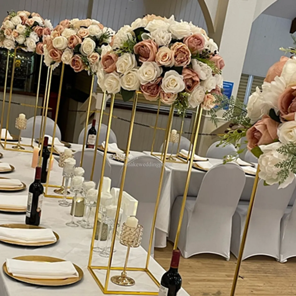 Elegant Gold Flower Vase Set - Metal Column Stand for Wedding ...