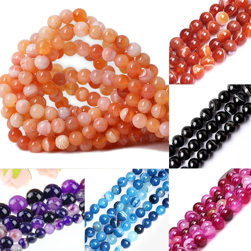 8MM Natural Stone Loose Beads For DIY Jewelry Making Banded Strip ...