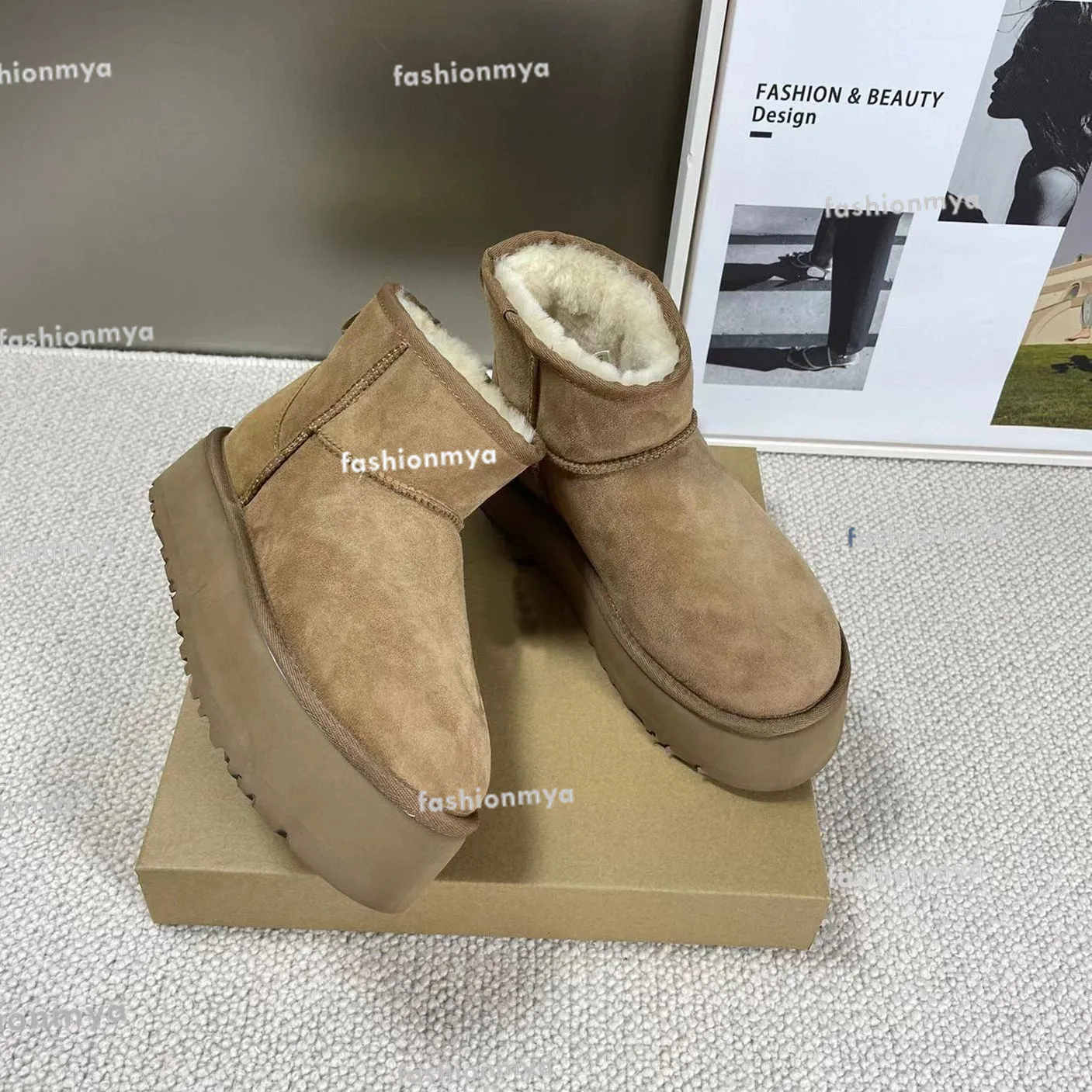 Women's Warm Fluffy Fur Lined Ankle Boots Winter Snow Boots With Thick ...