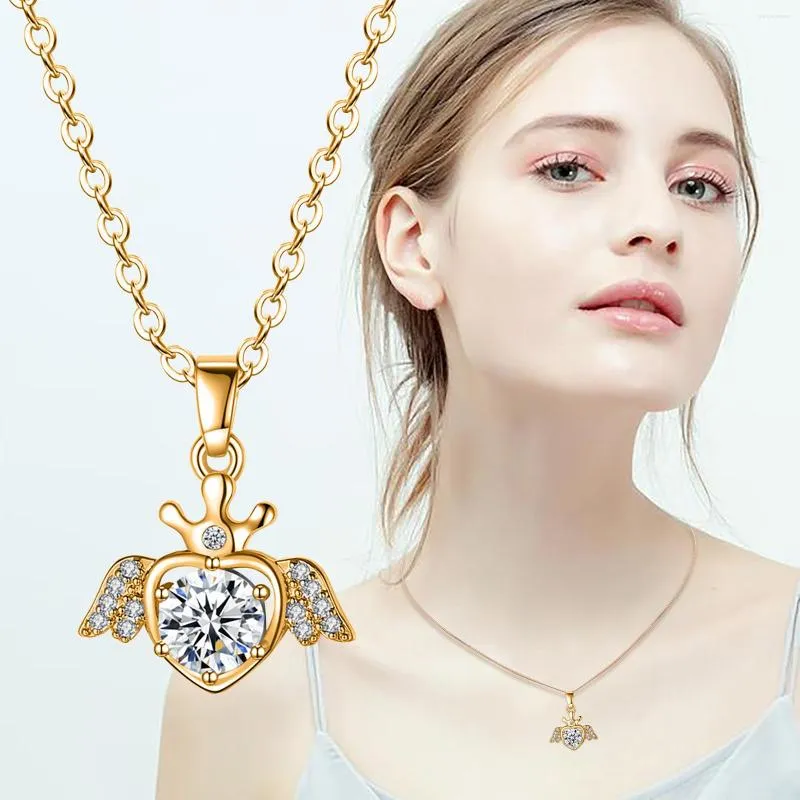 Dazzling Heart Shaped Purple Rose Diamond Gold Bee Necklace For Women