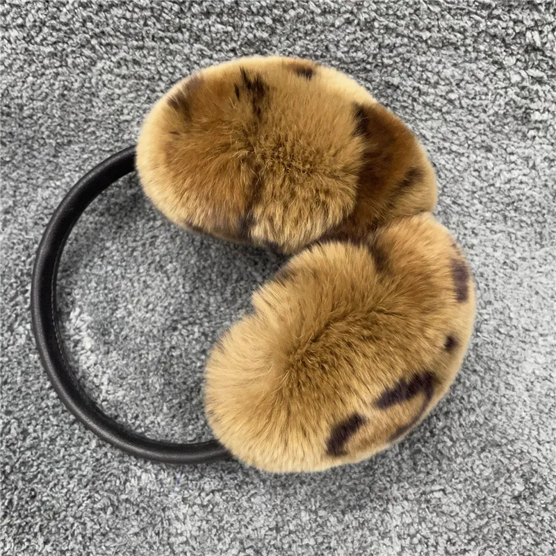 Natural Rex Rabbit Fur Ear Muffs for Women and Men, Cotton Dobby Weave ...