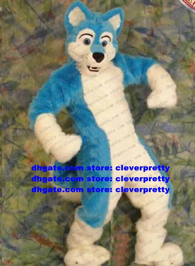 Blue White Long Fur Furry Wolf Mascot Costume Fox Husky Dog Fursuit ...