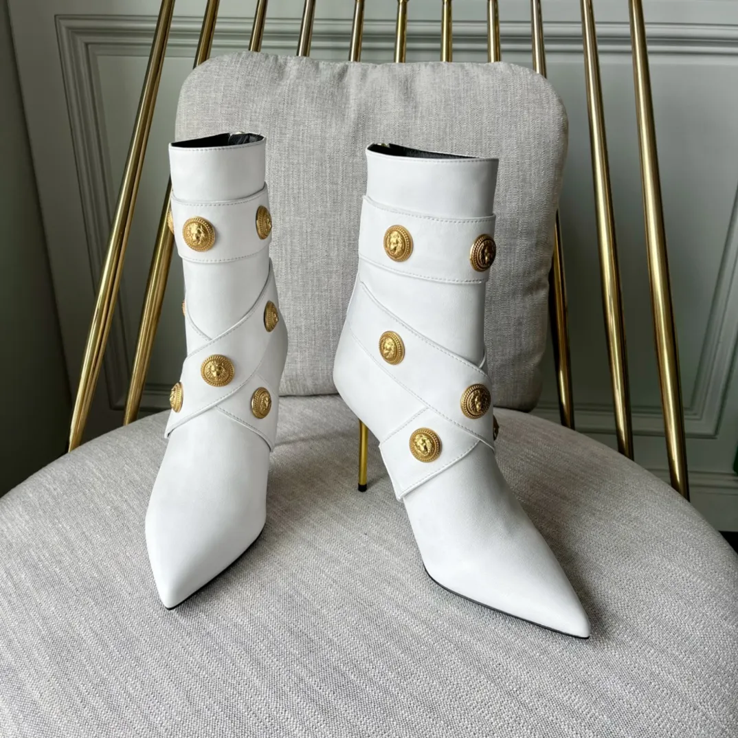 Roni Button Detail Suede Ankle Boots With Zipper And Pointed Toe ...