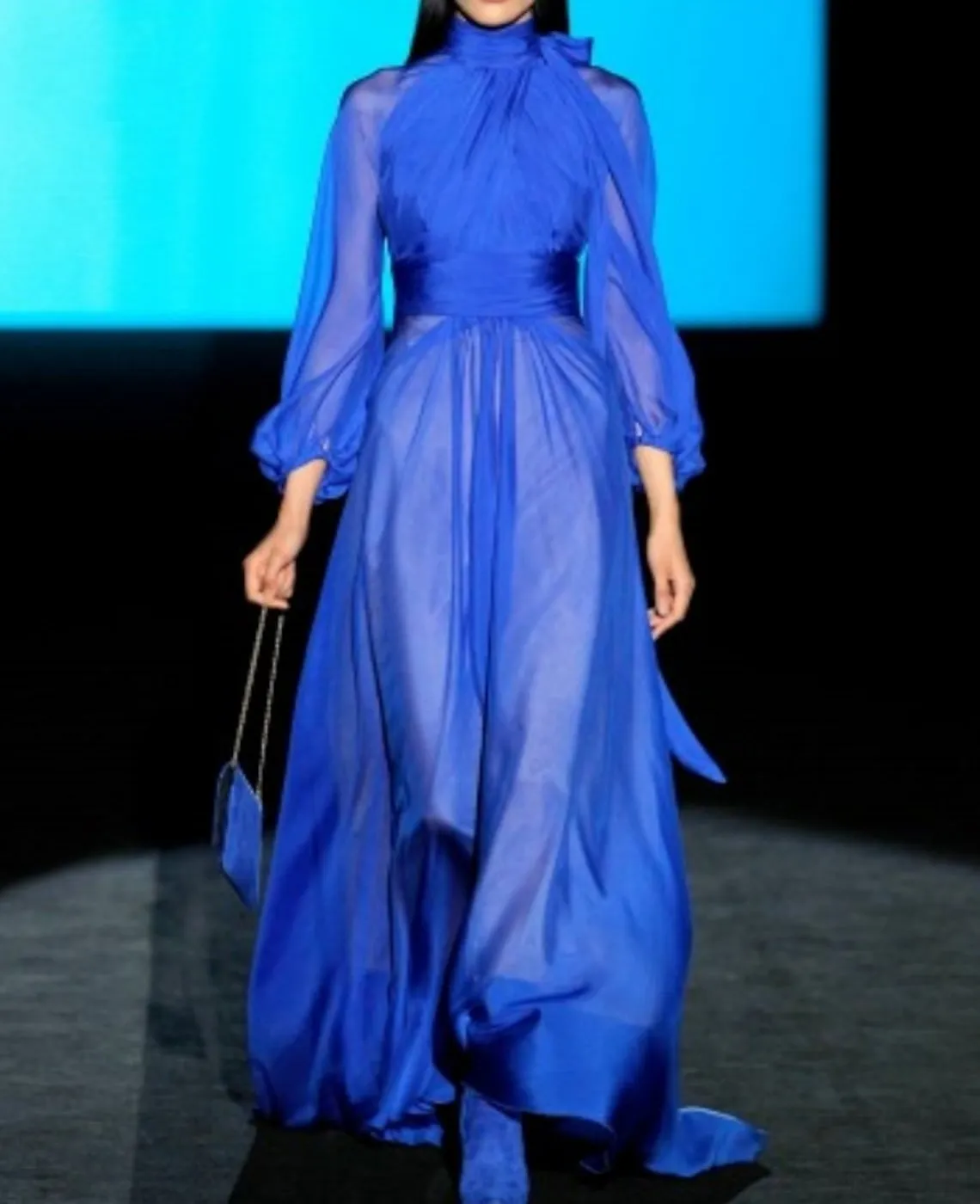 2023 Elegant Royal Blue Chiffon High Neck Occasion Dress For Women High