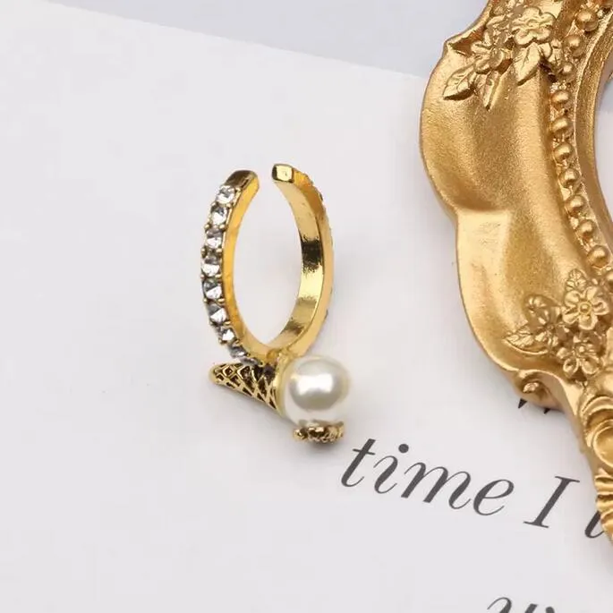 18K Gold Plated Brand Double Letter Pearl Band Ring For Mens Womens ...