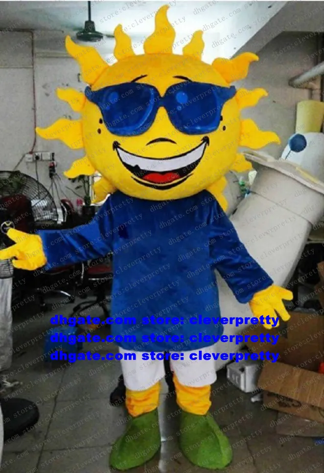 Sun Mascot Costume In Yellow With Blue Shades, Adult Cartoon Character ...