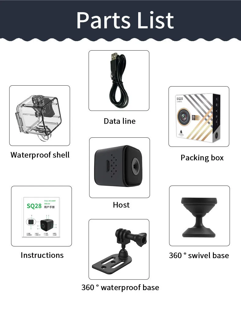 Sports Action Video Camera SQ28 Mini Ultra HD 1080P Waterproof 360 ...