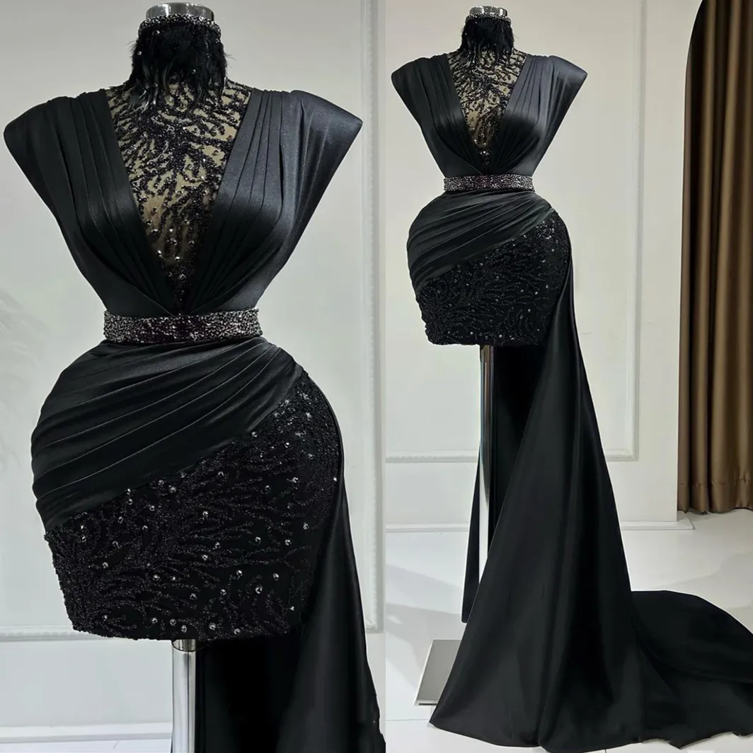 ₩303,878에서 2022 아랍어 ASO EBI Black Sheath Prom Dreess Beaded Feather ...