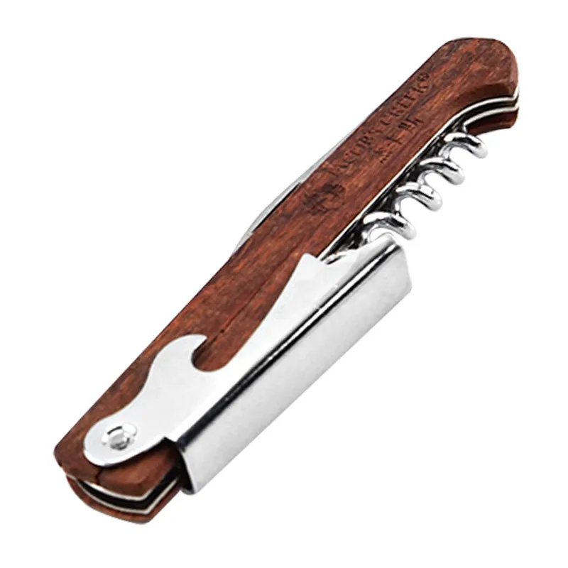 Stainless Steel Corkscrew Wine Key Beer Bottle Opener Foil Cutter Wood ...