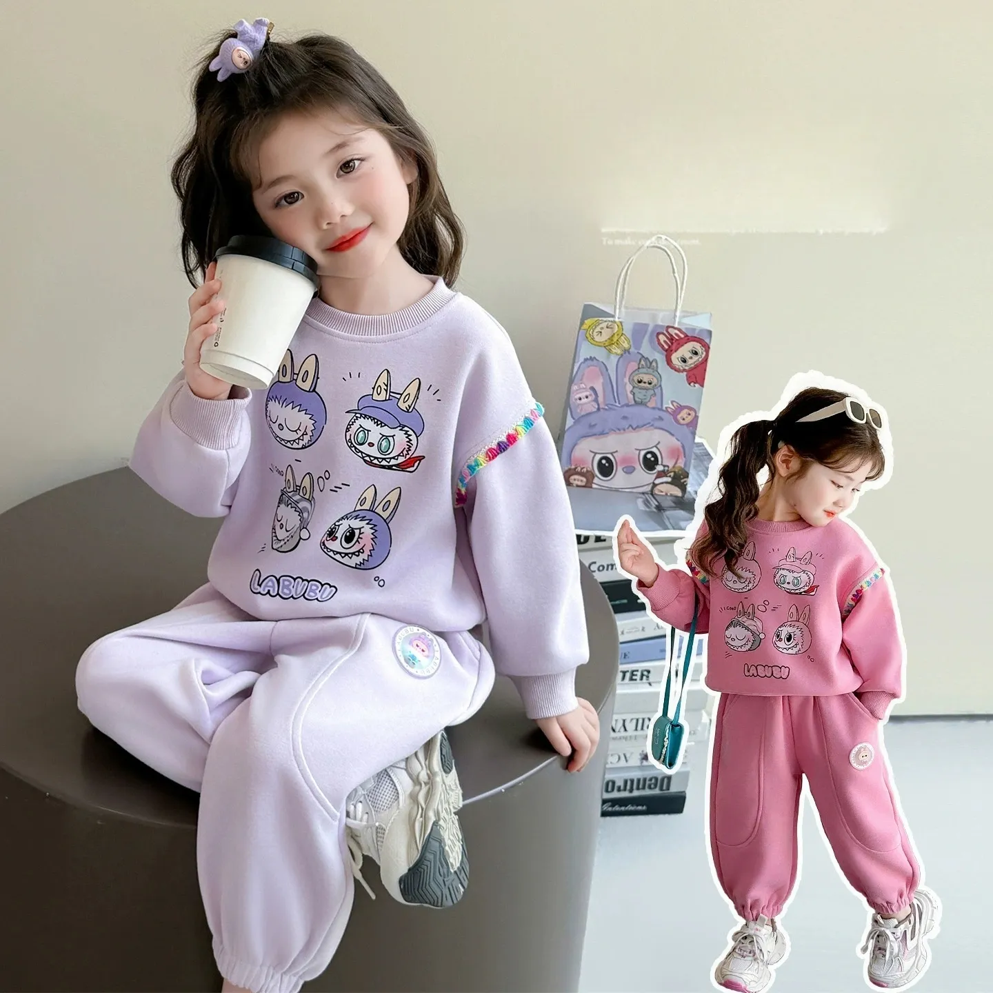 Labubu Children Clothes Sets Kids Cartoon Printed Long Sleeve ...